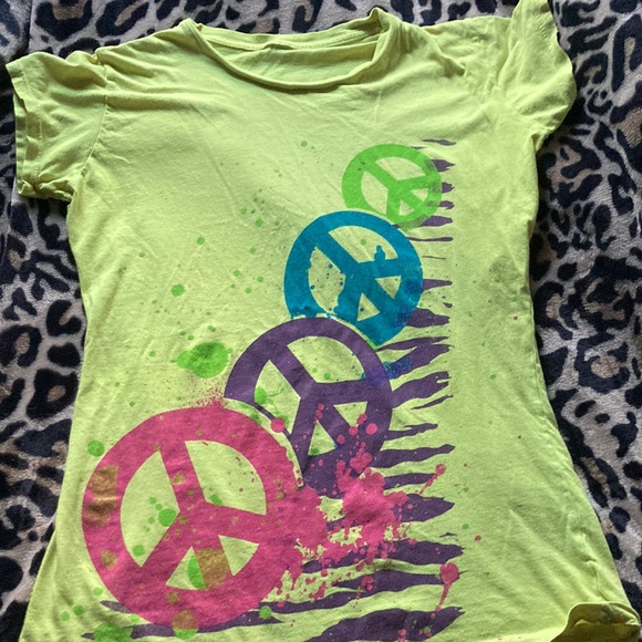 Tops | Neon Green Peace Sign Shirt | Poshmark